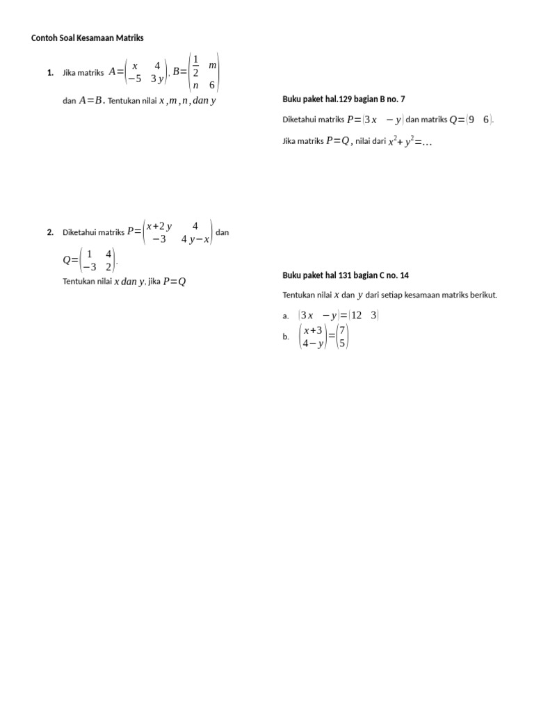 Contoh Soal Kesamaan Matriks | PDF