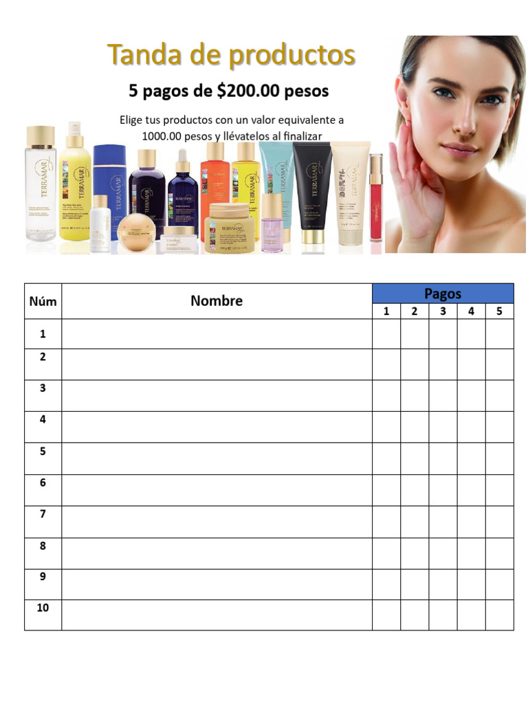 Tanda de Productos: 5 Pagos de $200 | PDF