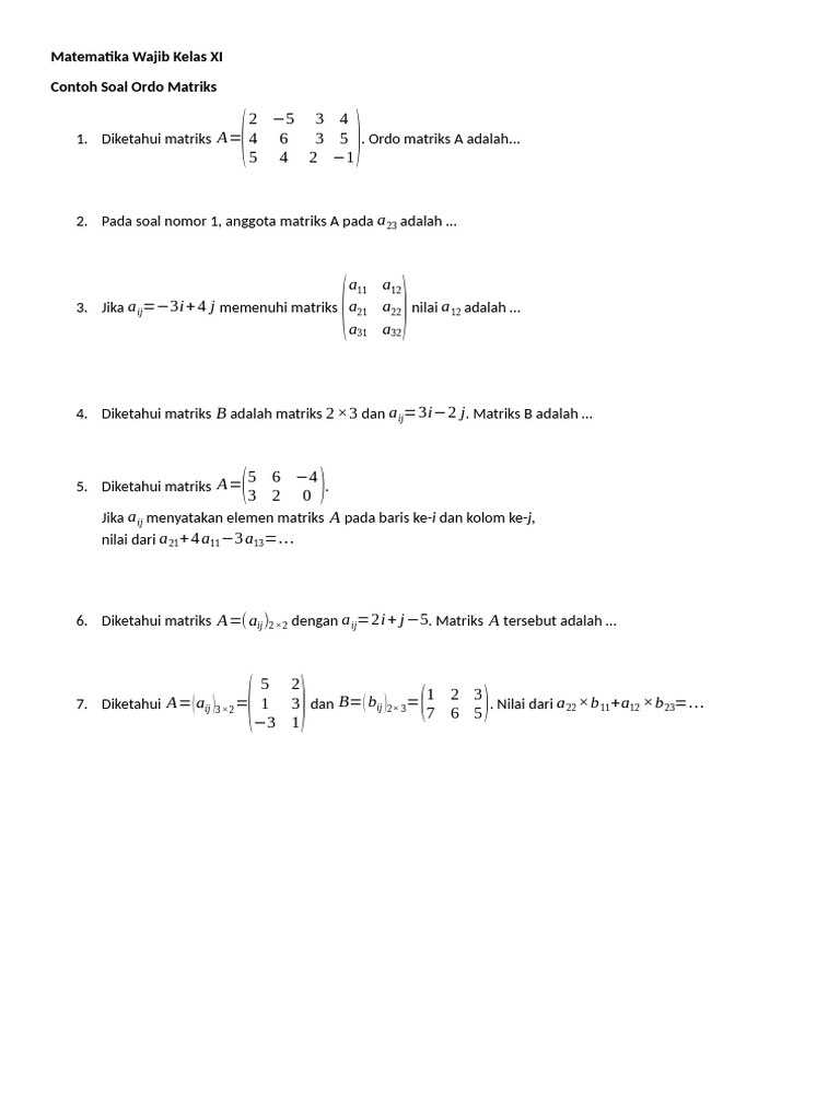 Contoh Soal Ordo Matriks | PDF