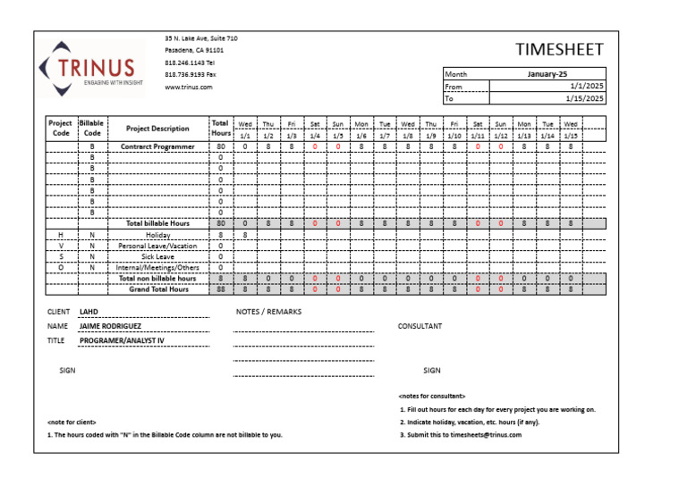 January 2025 Timesheet for LAHD | PDF | Leave Of Absence | Working Time