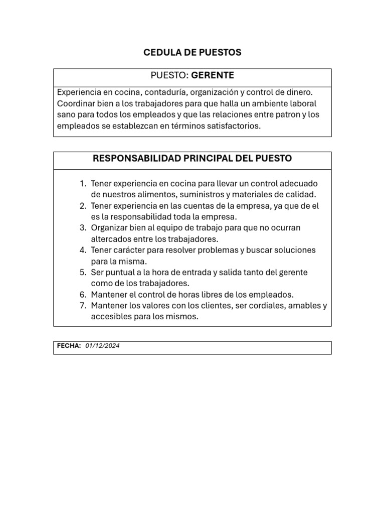 Cedula de Puestos | PDF | Business | Gestión de recursos humanos