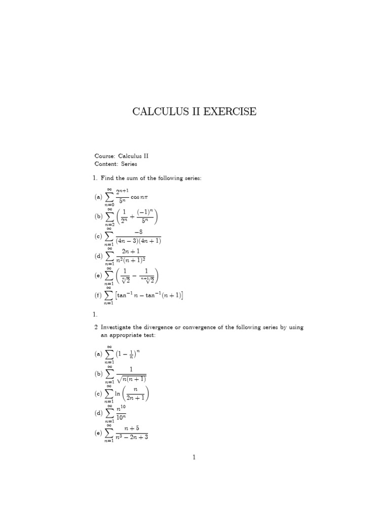 Calculus II Series Exercises and Tests | PDF | Power Series ...