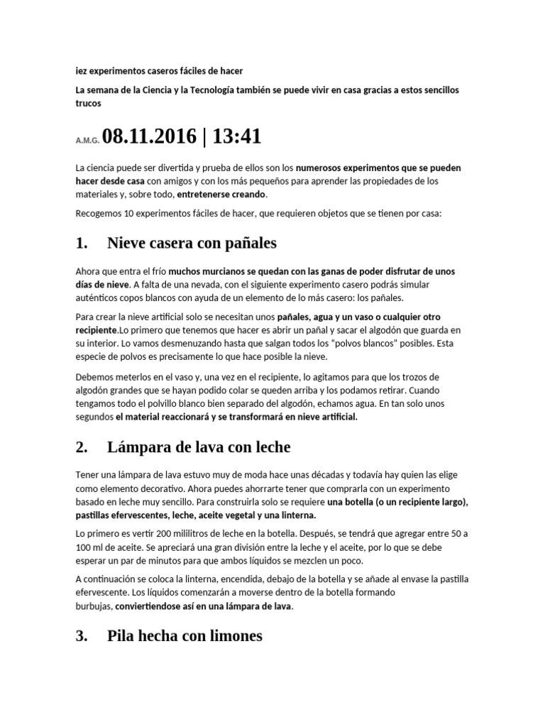 10 Experimentos Caseros Divertidos | PDF | Líquidos | Botella