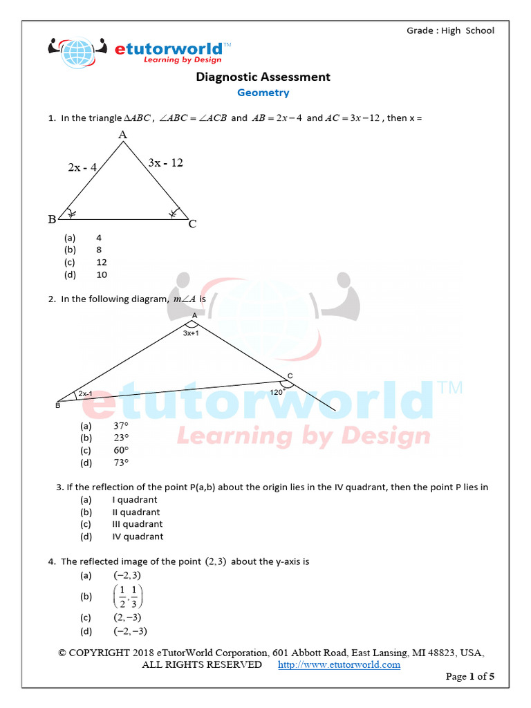 Diagnostic Geometry | PDF | Area | Elementary Mathematics