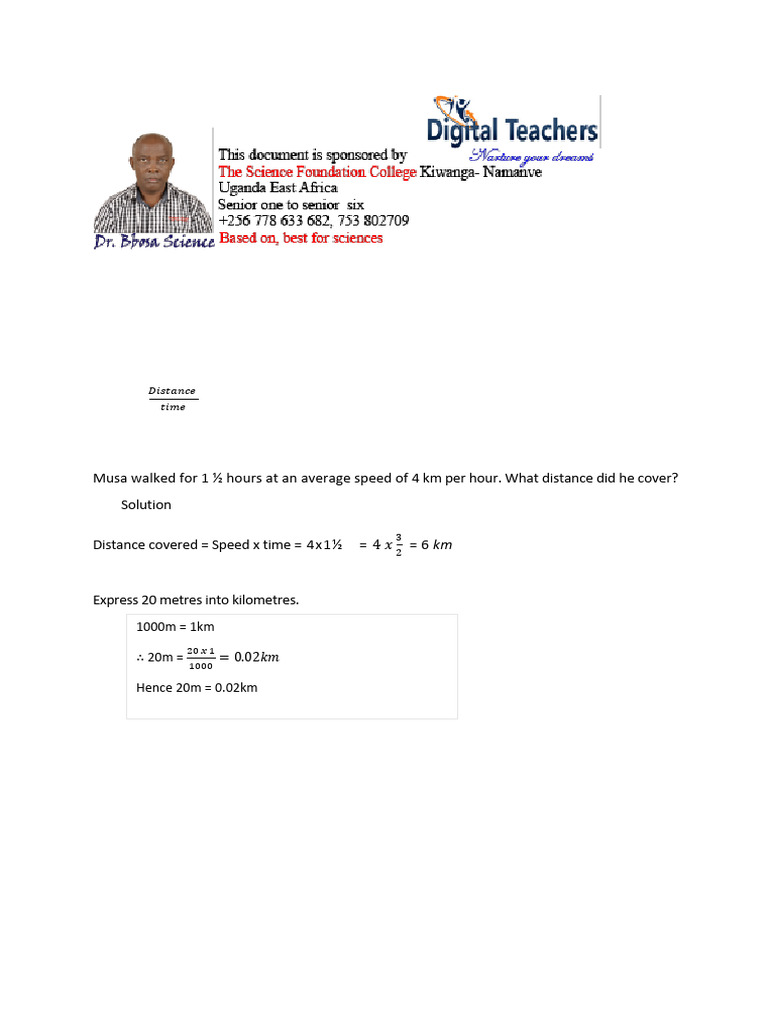 Distance, Speed, and Time Calculations | PDF | Speed | Metrology