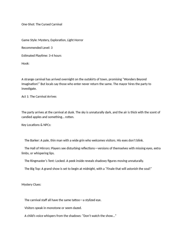 Oneshot DND Carnival | PDF