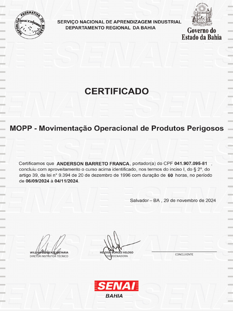 Certificado Mopp Anderson | PDF
