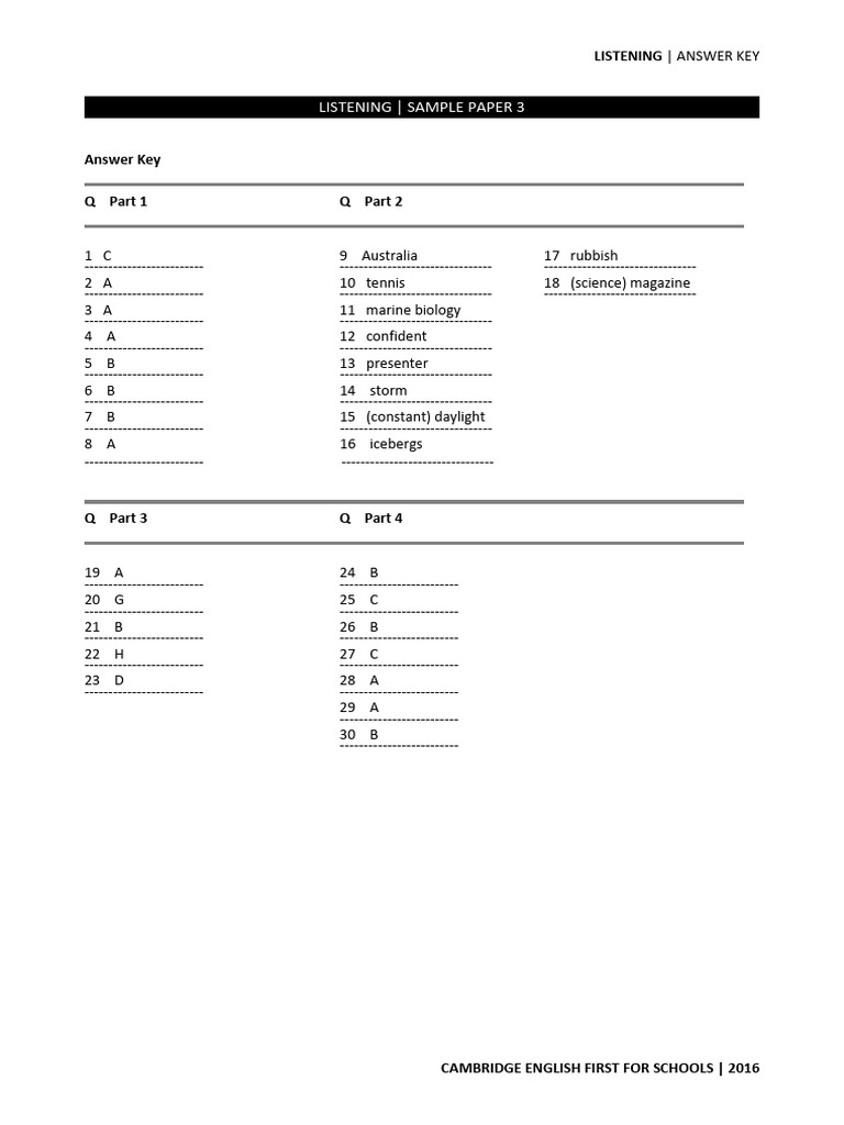 Examen Muestra 2 Cambridge English First B2 Listening Answer Key | PDF