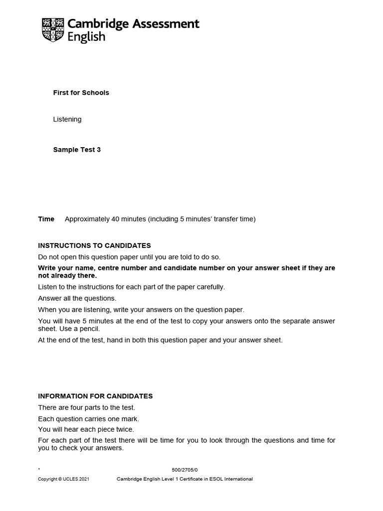 Examen Muestra 2 Cambridge English First B2 Listening | PDF