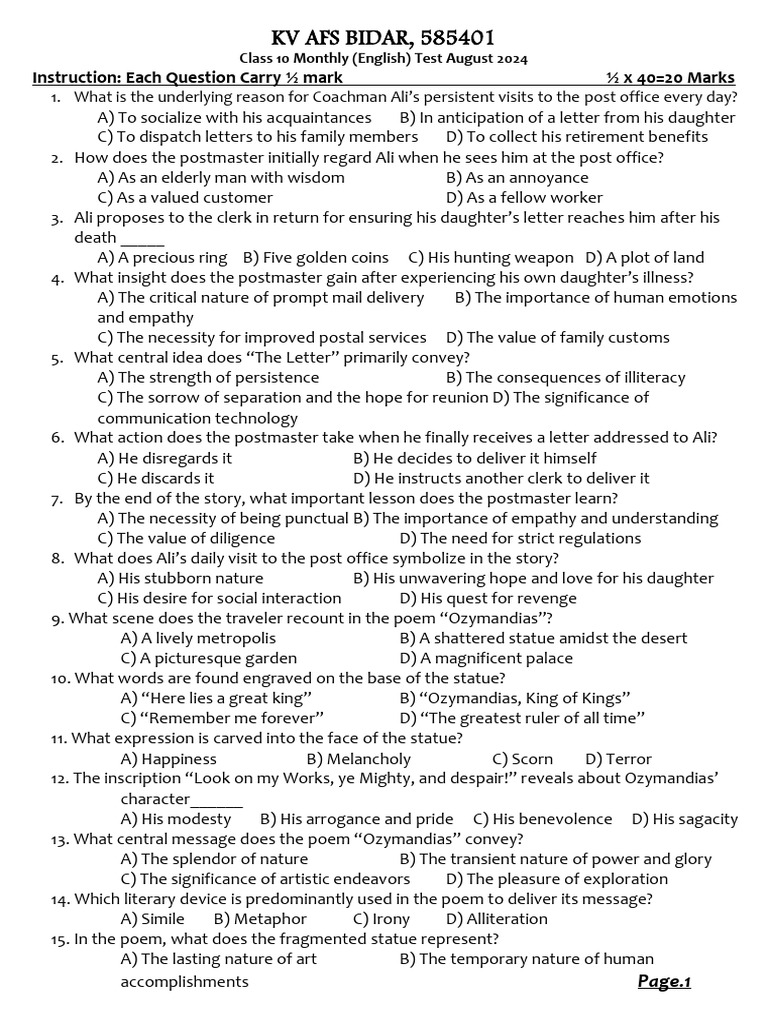 Monthly Test 10 Aug End - 021550 | PDF
