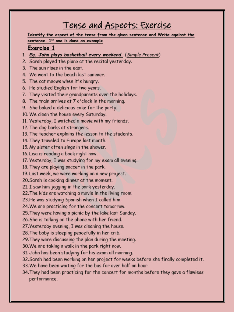 Tense and Aspects Exercises Identify | PDF | Dinner