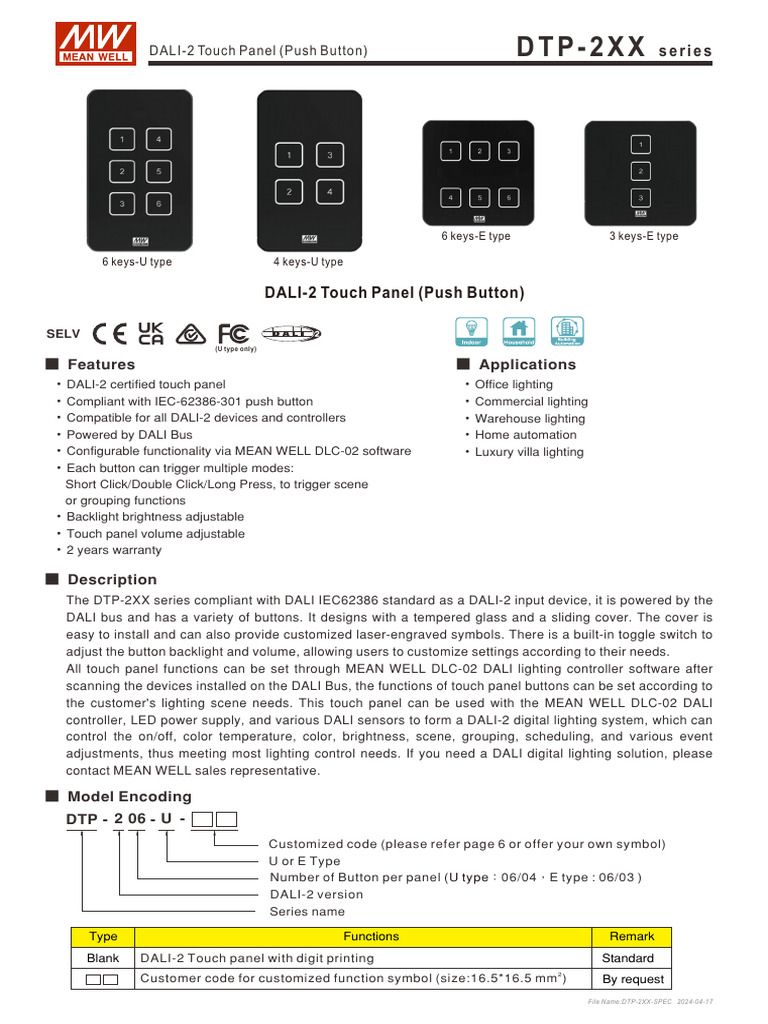 DTP DALI TOUCH PANEL-spec | PDF