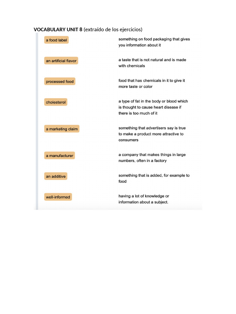 VOCABULARY UNIT 8 | PDF