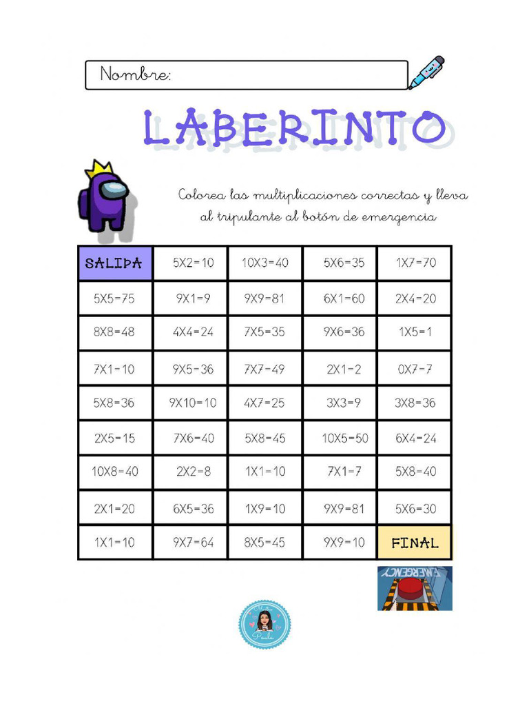 laberinto de multiplicaciones | PDF