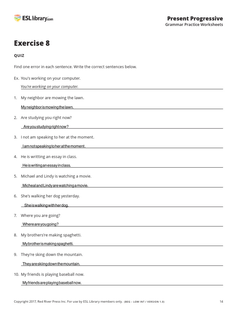 Find Errors Pres Progressive 2 | PDF