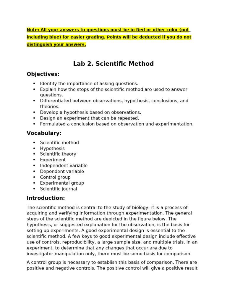 Lab 2. The Scientific Method | PDF | Experiment | Scientific Method