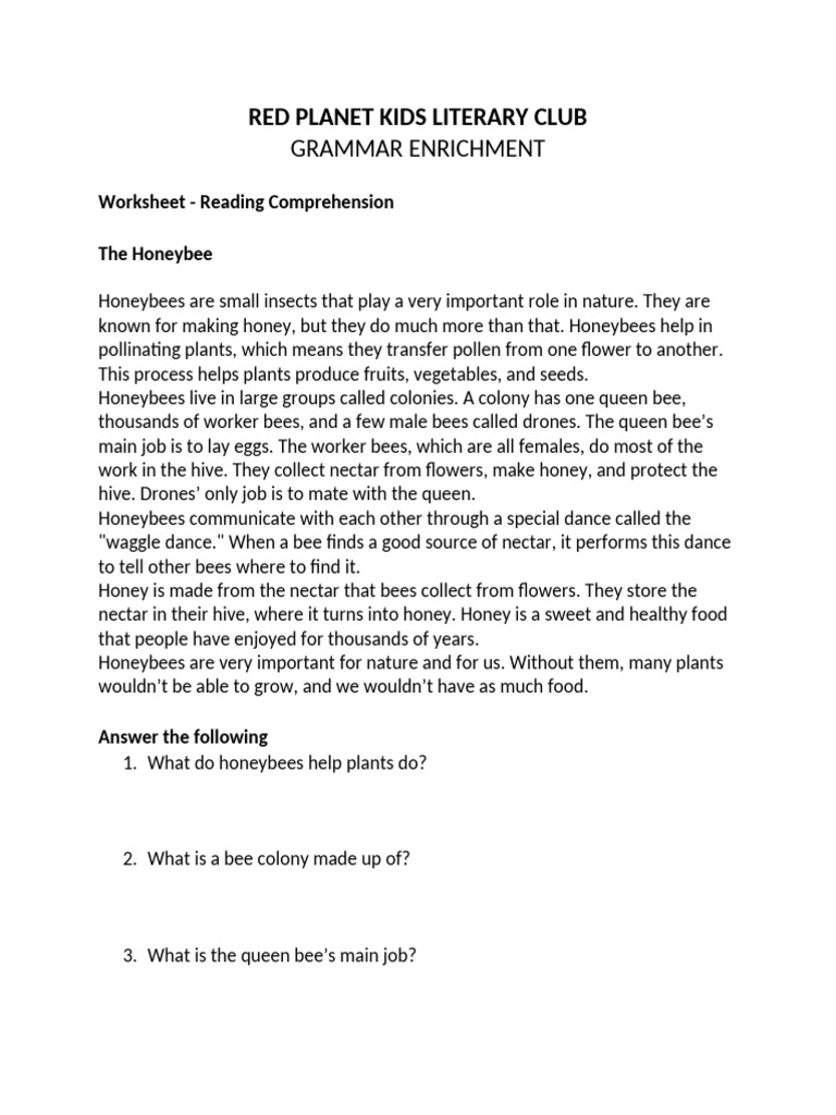 Reading Comprehension 5 | PDF | Honey Bee | Bees