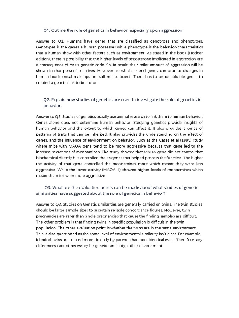 Genetics and Aggression: Behavioral Insights | PDF | Genetics | Gene