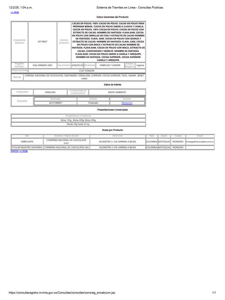 RS Cocoa Baja en Grasa Corona | PDF