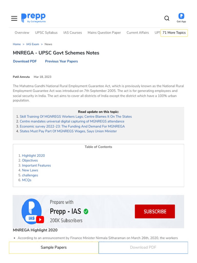 MGNREGA Scheme Overview for UPSC | PDF | Labor | Social Policy