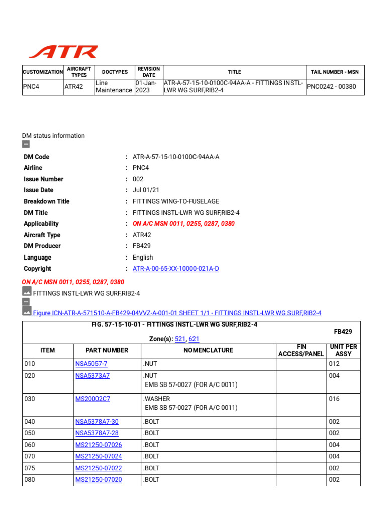 PNC4 - ATR42 - Line Maintenance - MSN - 00380 - 01-Jan-2023 - ATR-A-57 ...