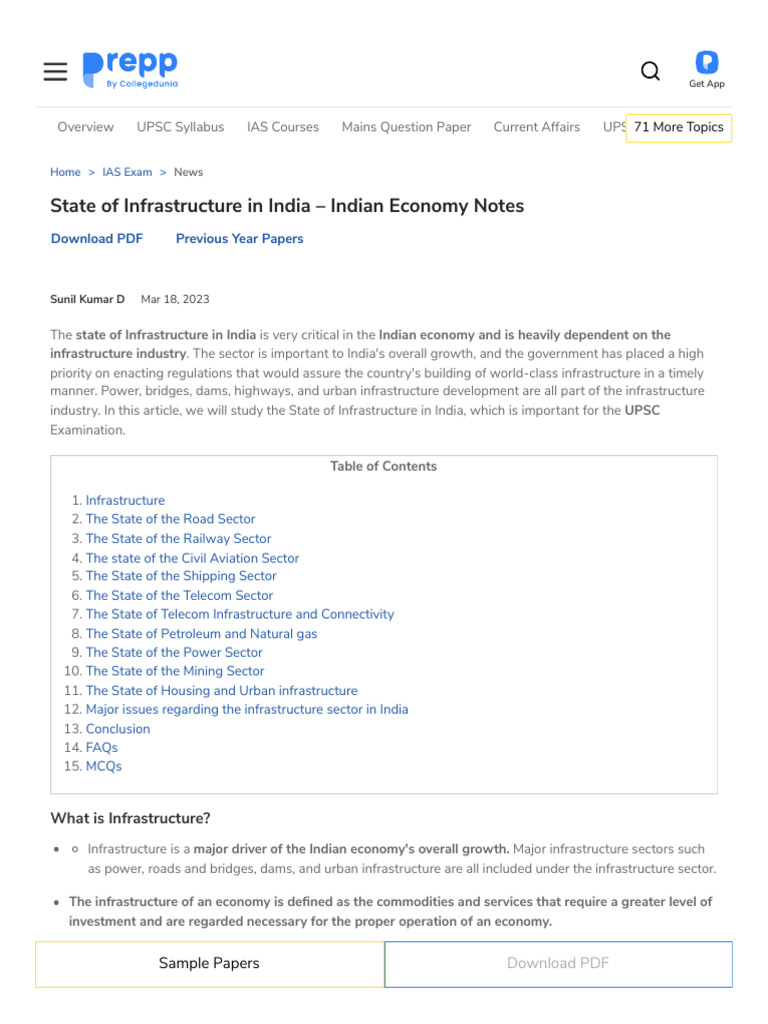 State of India's Infrastructure Overview | PDF | Infrastructure | Transport