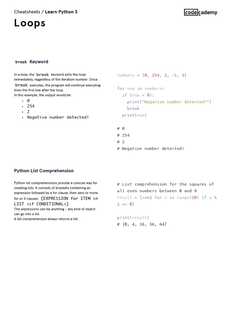 Learn Python 3_ Loops Cheatsheet _ Codecademy | PDF | Control Flow ... Learn Python 3_ Loops Cheatsheet _ Codecademy | PDF | Control Flow ...