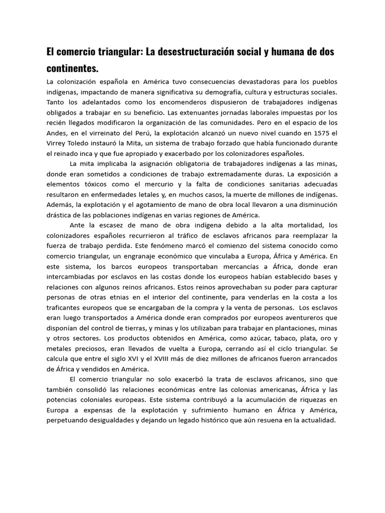 El Comercio Triangular - La Desestructuración Social y Humana de Dos ...