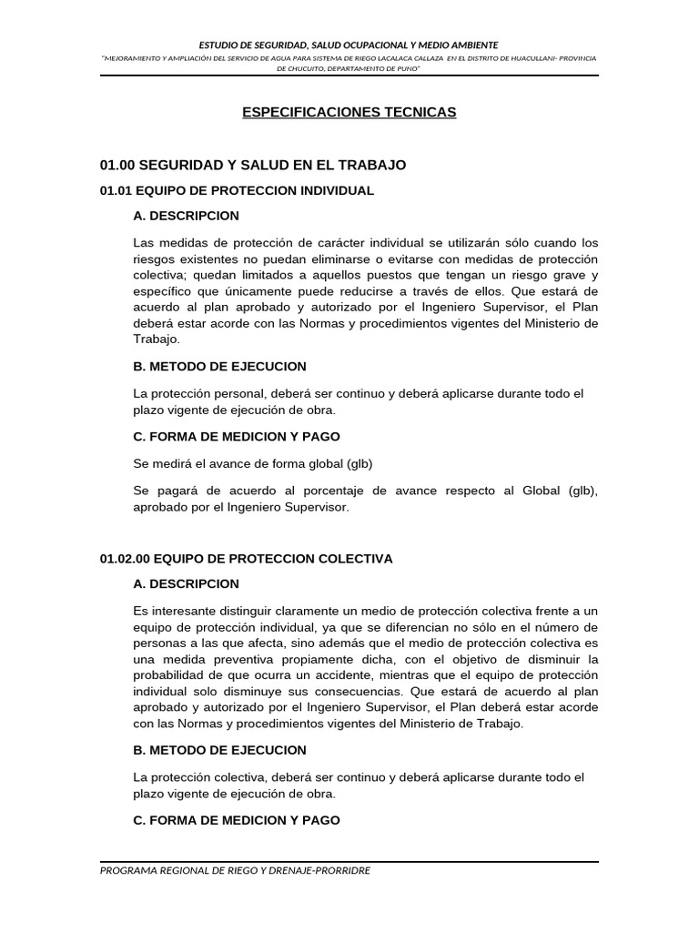 especificacion tecnicas de seguridaden obra | PDF | Seguridad y salud ocupacional
