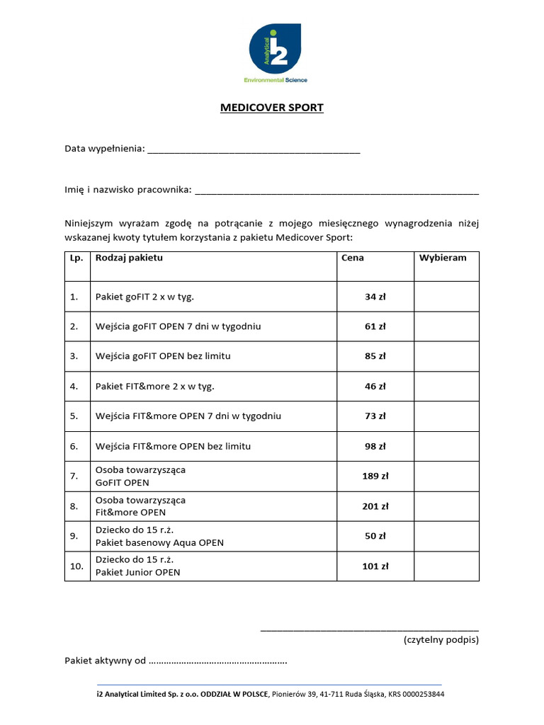 MEDICOVER SPORT - Zgoda Na Potrącenie | PDF