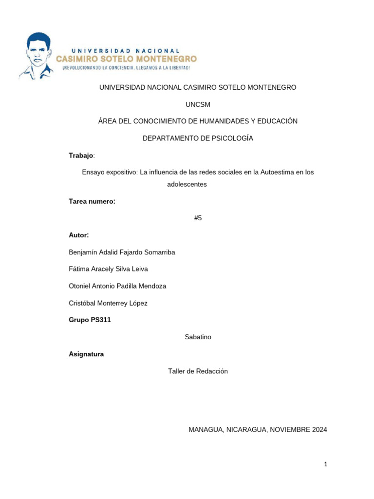 Redes Sociales30,11,20244 | PDF | Autoestima | Adolescencia