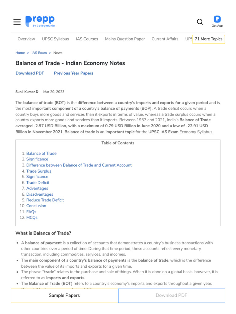 Understanding India's Balance of Trade | PDF | Balance Of Trade ...