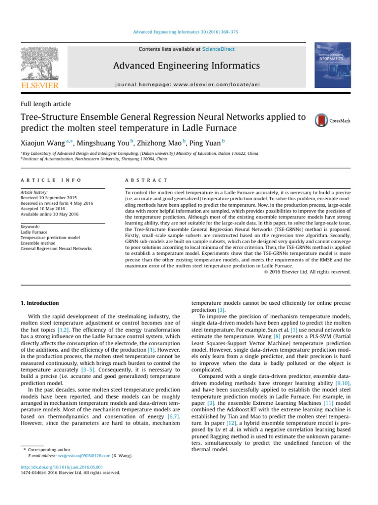 Tree-Structure Ensemble General Regression Neural Networks applied to predict the molten steel ...