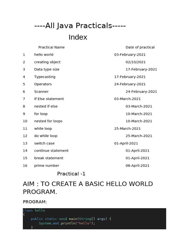 Java All Practicals324232 | PDF | Integer (Computer Science) | Programming Paradigms