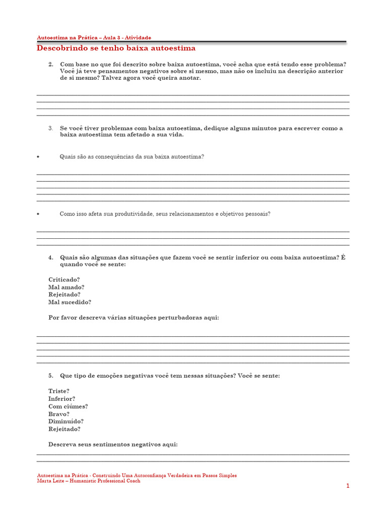 Autoestima-Atividade1 | PDF | Autoestima | Pensamento