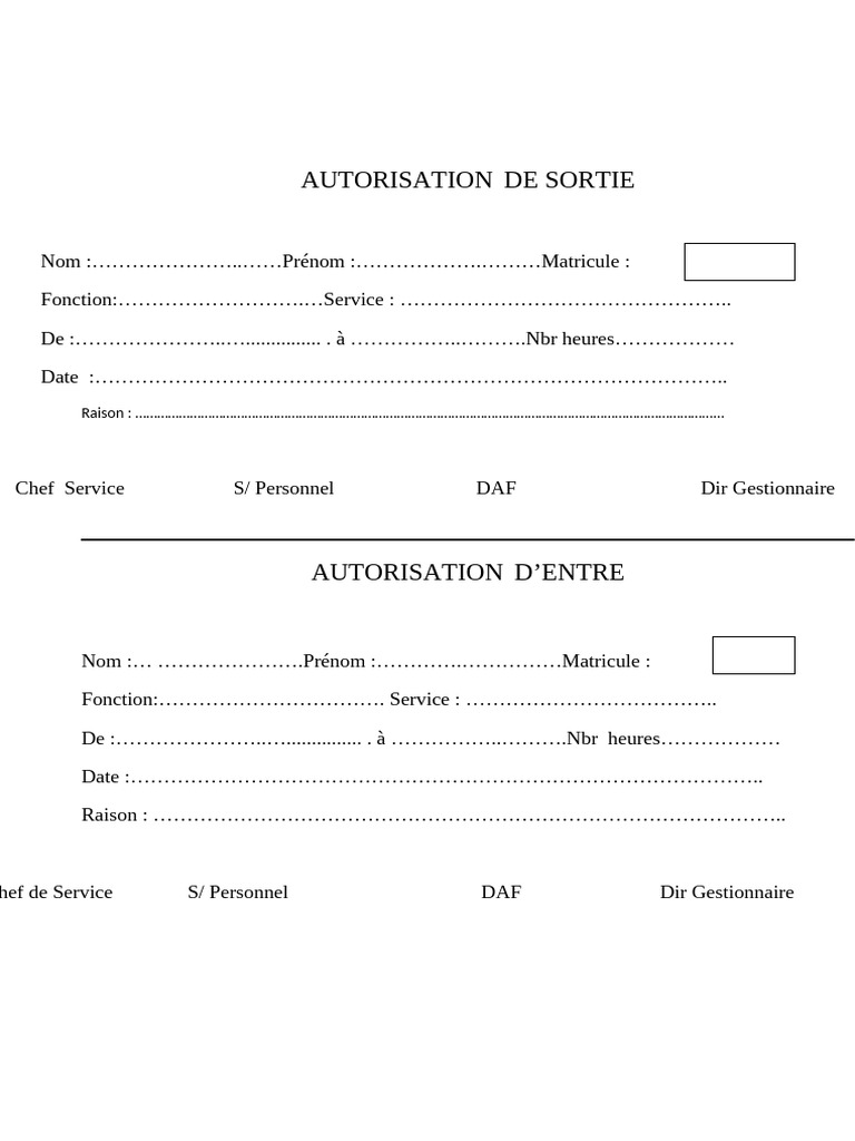 Autorisation de Sortie | PDF
