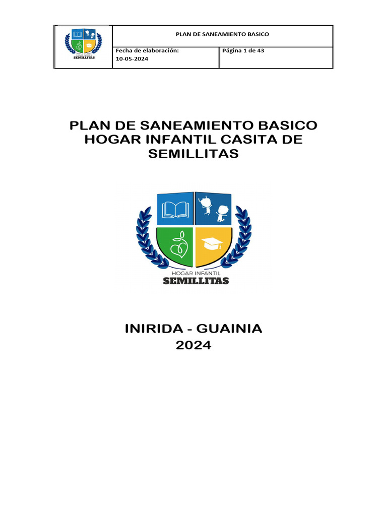 Plan de Saneamiento Basico 2024 | PDF | Saneamiento | Higiene
