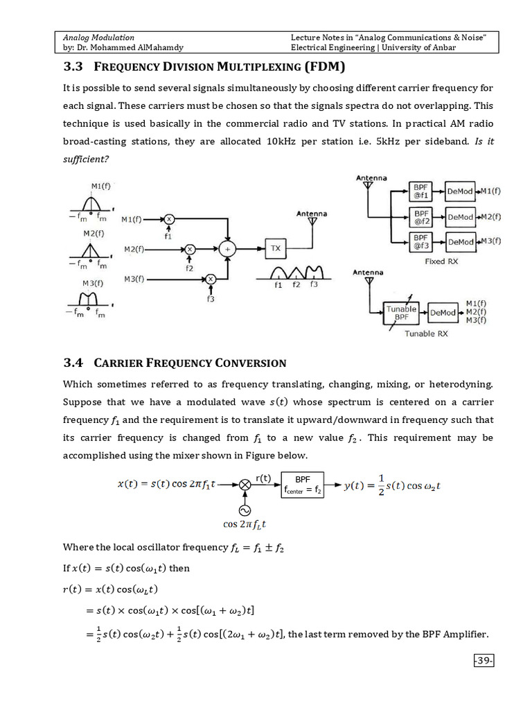 3.3 F D M (FDM) : Requency Ivision Ultiplexing | PDF | Modulation | Electronics