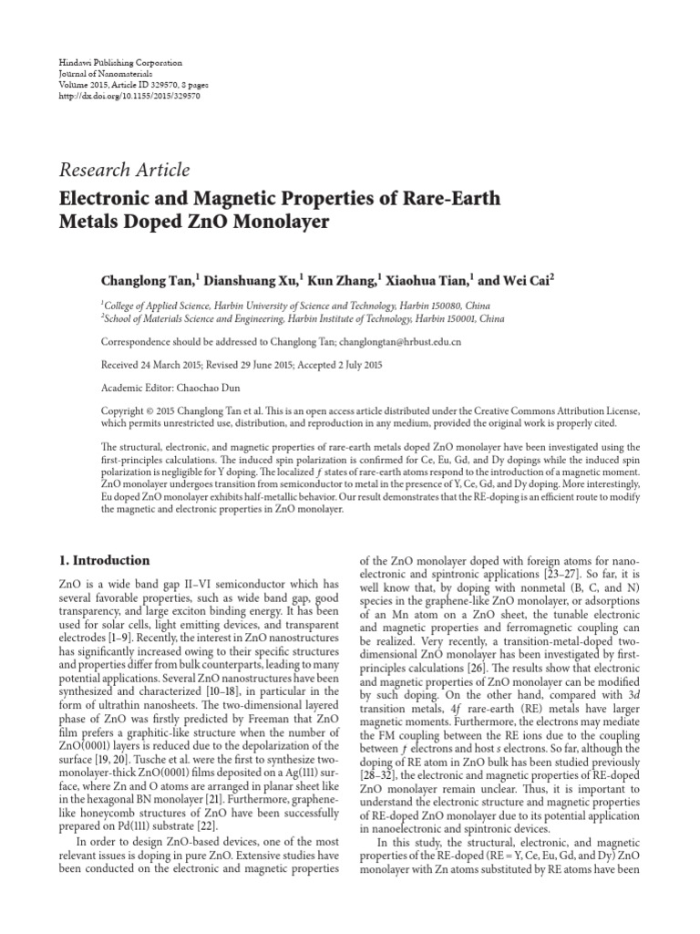 Electronic and Magnetic Properties of Rare-Earth M | PDF | Doping ...