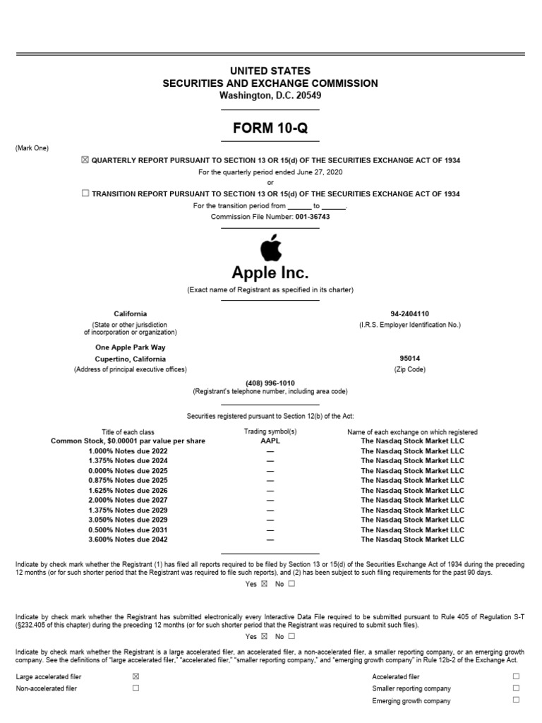 Apple Inc.: FORM 10-Q | PDF | Equity (Finance) | Dividend