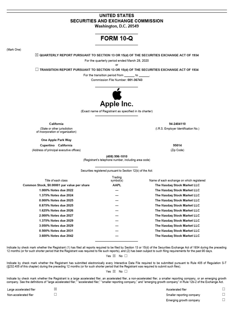 Apple Inc.: FORM 10-Q | PDF | Equity (Finance) | Dividend