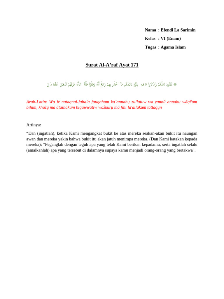 Tugas Surah Al-A'raf | PDF