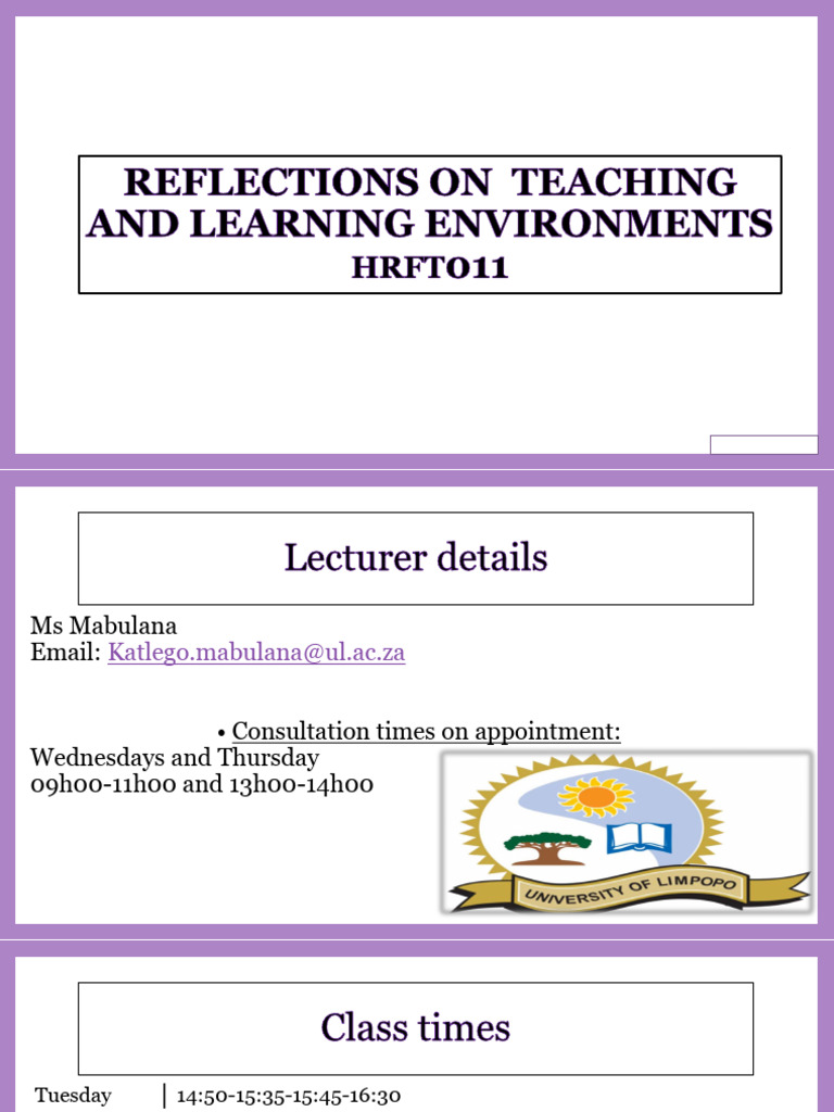 Reflections On Teaching and Learning Environments Unit 1 | PDF ...