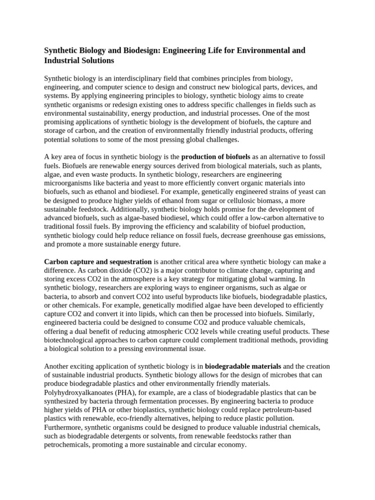 Synthetic Biology and Biodesig2 | PDF | Biofuel | Sustainable Technologies