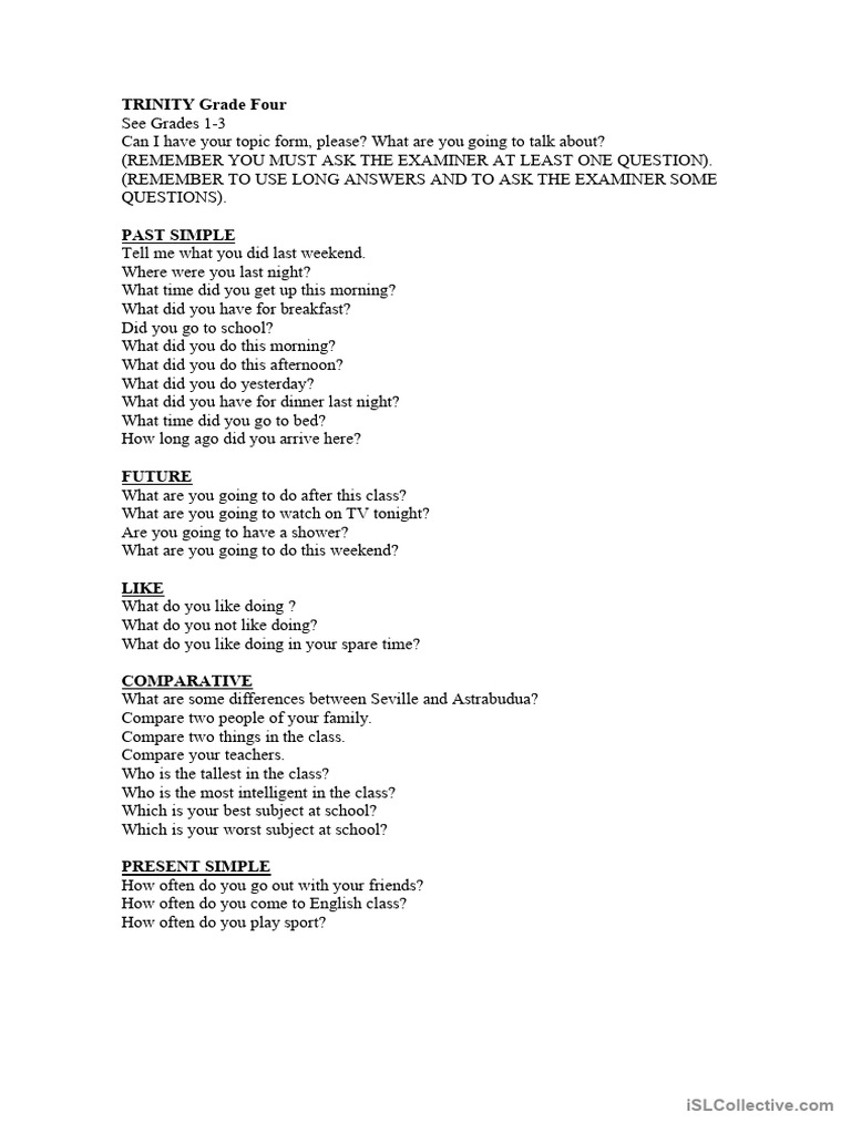 Trinity grade 4 | PDF | Lunch | Dinner