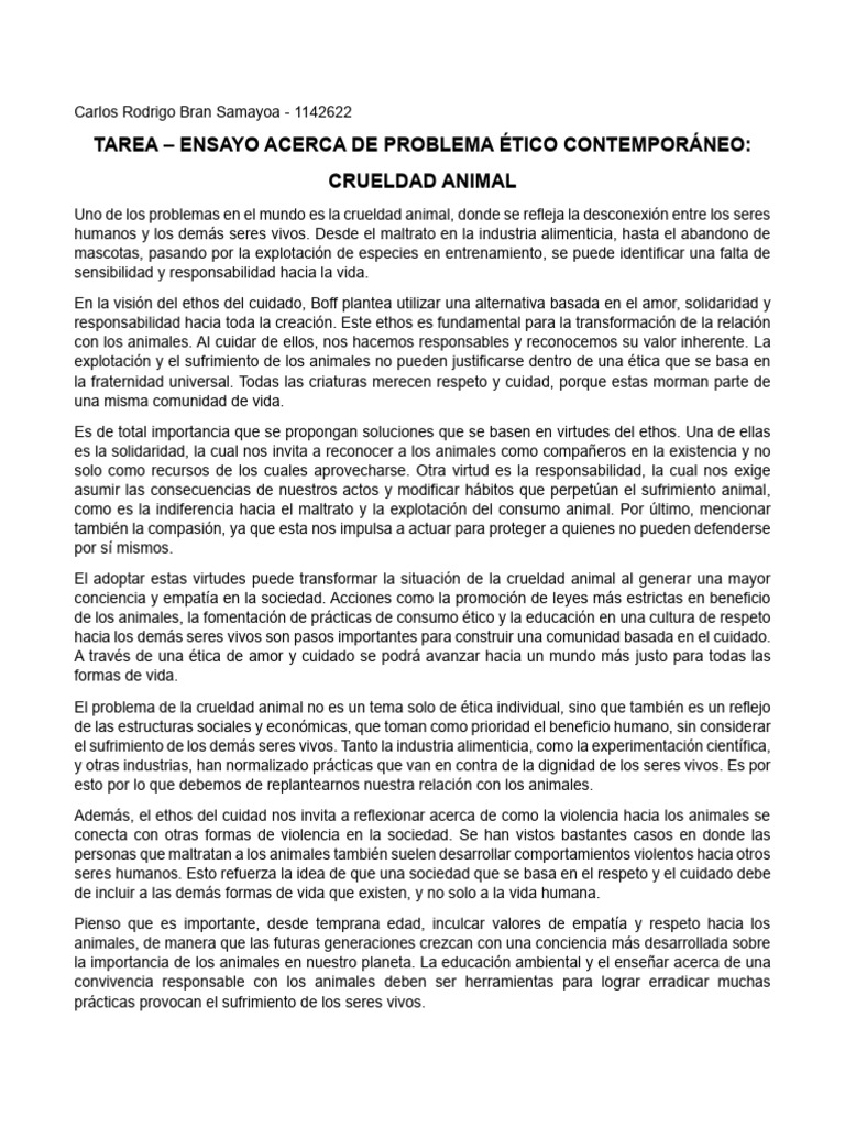 Ensayo de La Crueldad Animal | PDF | Violencia | Sufrimiento