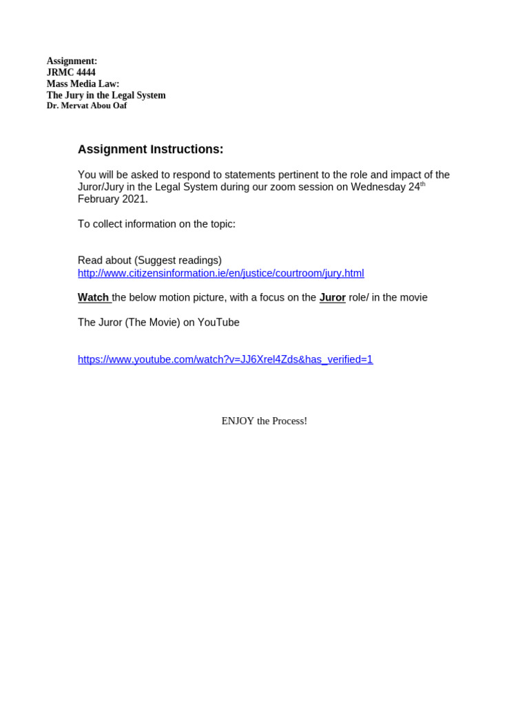@the Juror Assignemnt Instructions&Sources@ (2021) | PDF