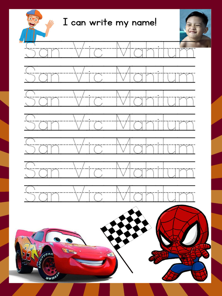 Red Fun Superhero Name Tracing Kindergarten Worksheet | PDF