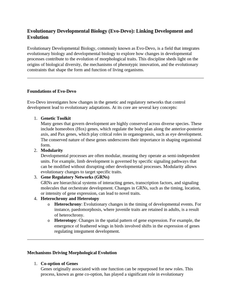 Evolutionary Developmental Biology | PDF | Evolutionary Developmental Biology | Evolution