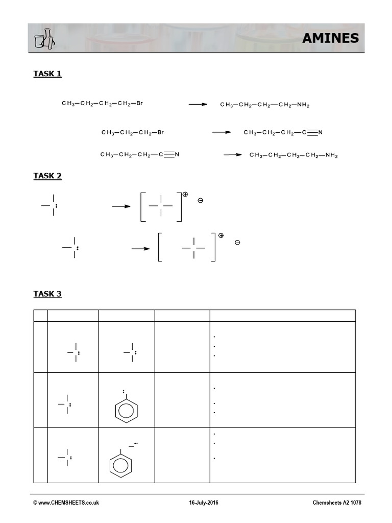1CChemsheets A2 1078 Amines ANS bvnc8 | PDF | Amine | Hydrogen Compounds